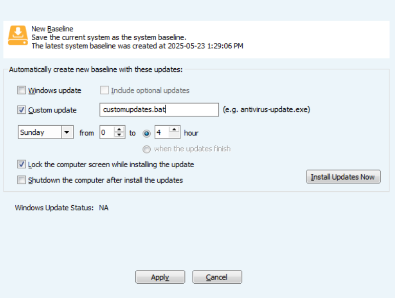 How do I use the Custom Update settings?